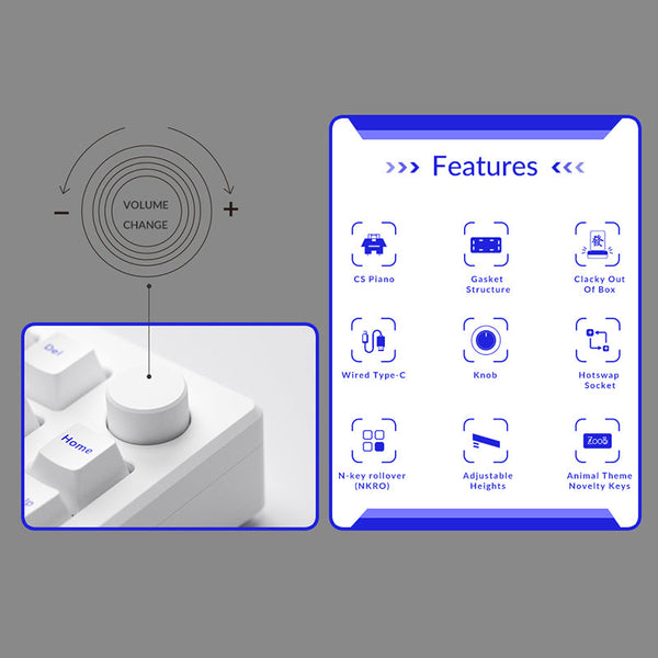 Akko MOD007 PC Blue on White Wired Mechanical Keyboard - WhatGeek